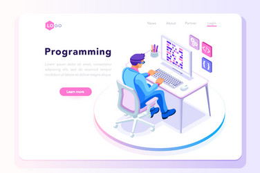 App development isometric landing page programmer Vector Image