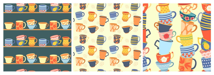 Cartoon cups colorful mugs for tea and coffee Vector Image