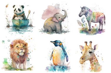Watercolor Safari Animals Royalty Free Vector Image