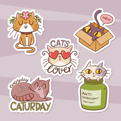 Cute cats sticker collection Royalty Free Vector Image