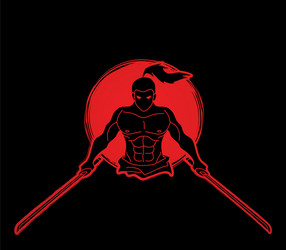 Angry samurai standing with swords front view Vector Image