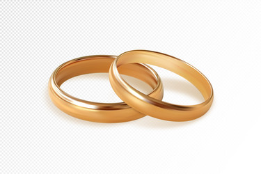 Two golden wedding rings on transparent background