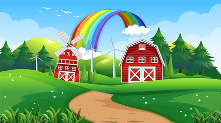 Farm scene with vegetable garden and barn Vector Image