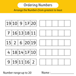 Ordering numbers worksheet arrange Royalty Free Vector Image
