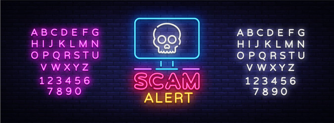 Scam alert neon sign design Royalty Free Vector Image