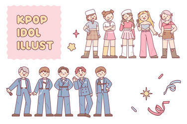 Cute k-pop girl idol characters photo card Vector Image