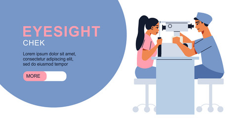 Doctor stand at sight check board for vision test Vector Image