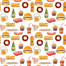 Fast food seamless pattern on red background Vector Image
