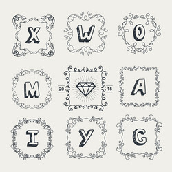 Vintage set capital letters monograms and font Vector Image