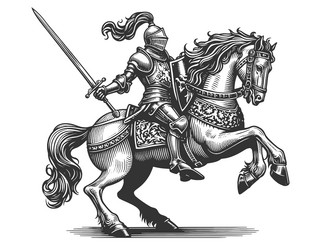 Medieval knight on horseback engraving Royalty Free Vector