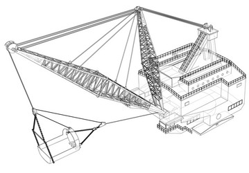 Dragline excavator silhouette Royalty Free Vector Image