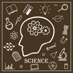 Human head and icons of science Royalty Free Vector Image