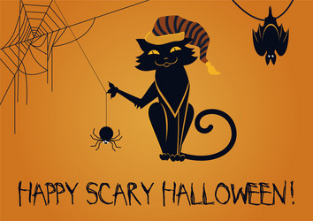 Hanging spiders halloween orange background Vector Image