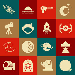 Set black hole planet rocket ship with fire ray Vector Image