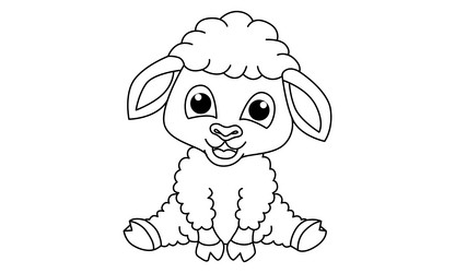 Cute sheep cartoon coloring page for kids Vector Image