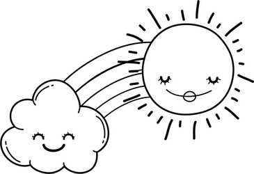 Rainbow With Sun Black And White Clipart