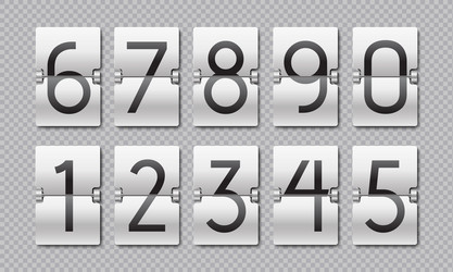 Analog countdown font flip numbers white Vector Image