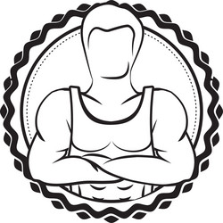 Sticker border with black contour muscle man Vector Image