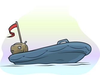 Cartoon small blue motor boat with flag Royalty Free Vector