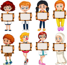 Blank sign template with cute girl on white Vector Image