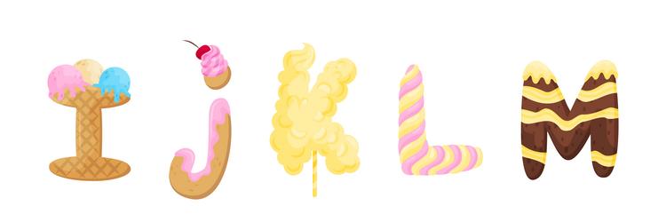 Delicious candy and sweet pastry alphabet Vector Image