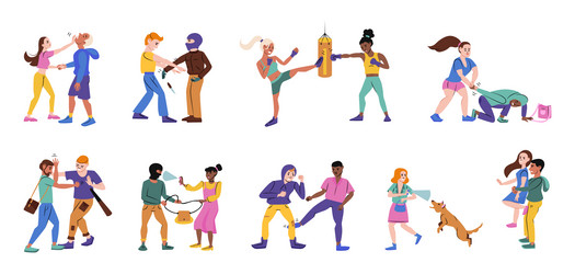 Self defence battles set Royalty Free Vector Image