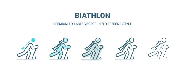 Biathlon icon in 5 different style outline filled Vector Image