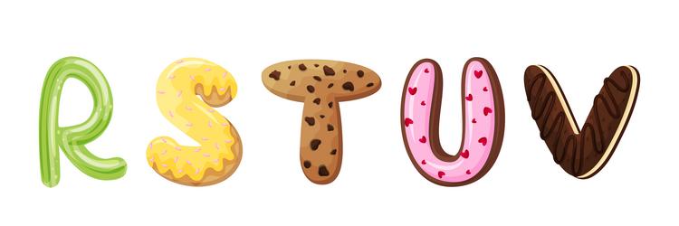 Delicious candy and sweet pastry alphabet Vector Image