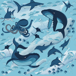 Manta ray and fish in the sea Royalty Free Vector Image