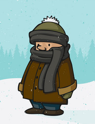 Cartoon boy in blue winter jacket walking Vector Image