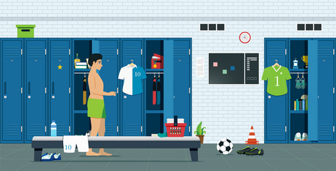 Messy locker room with clutter soccer ball Vector Image