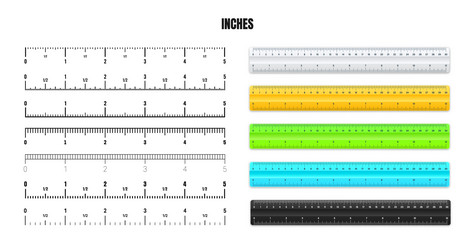 Realistic plastic rulers with black inch scale Vector Image