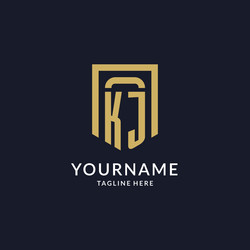 Letter kj logo with shield and sword design Vector Image