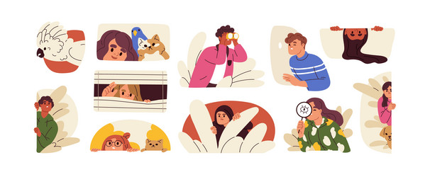 Young woman spy sneaking girl peeping look Vector Image