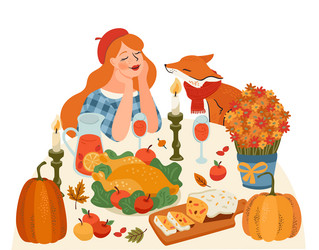 Happy thanksgiving cute lady Royalty Free Vector Image
