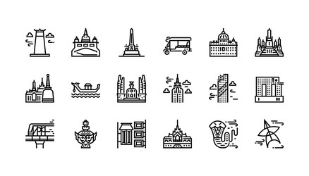 Bangkok symbols and landmarks icon set 2 Vector Image
