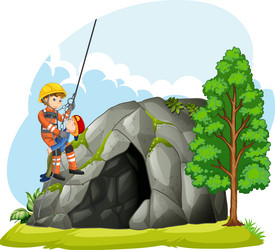 Emergency rescue team help boy cartoon style Vector Image