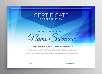 Blue certificate template design Royalty Free Vector Image
