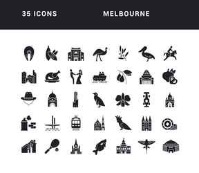 Set of simple icons melbourne Royalty Free Vector Image