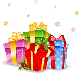 Christmas cartoon icon set - four present boxes Vector Image