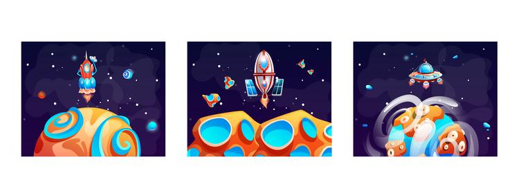 Space planet landscape set cosmic game background Vector Image