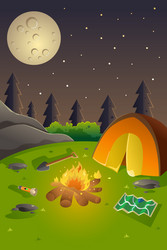 Kids camping in nature Royalty Free Vector Image