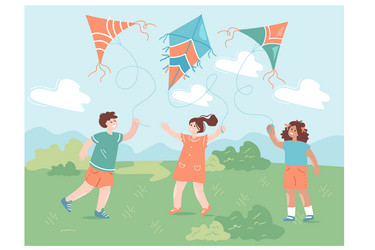 Boy and girls walking while holding strings Vector Image