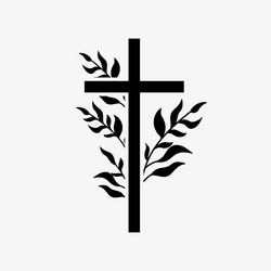 Cross religious funeral design with branches Vector Image