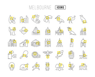 Set of linear icons melbourne Royalty Free Vector Image