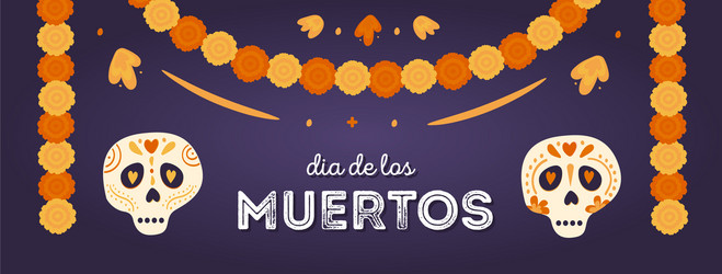 Dia de los muertos horizontal banner with ofrenda Vector Image