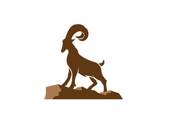 Mountain goat symbol stand on rocks logo Vector Image