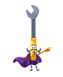Cartoon halloween saw tool wizard funny character Vector Image