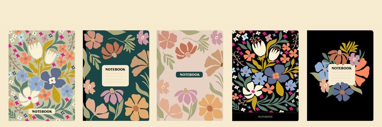 Set of notebook cover hand drawn floral designs Vector Image