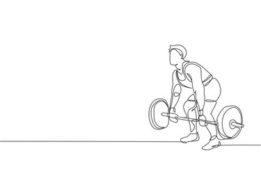 One continuous line drawing of young bodybuilder Vector Image